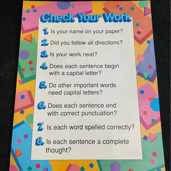 Other | Teacher Grab Bag Laminated Check Your Work Chart | Poshmark